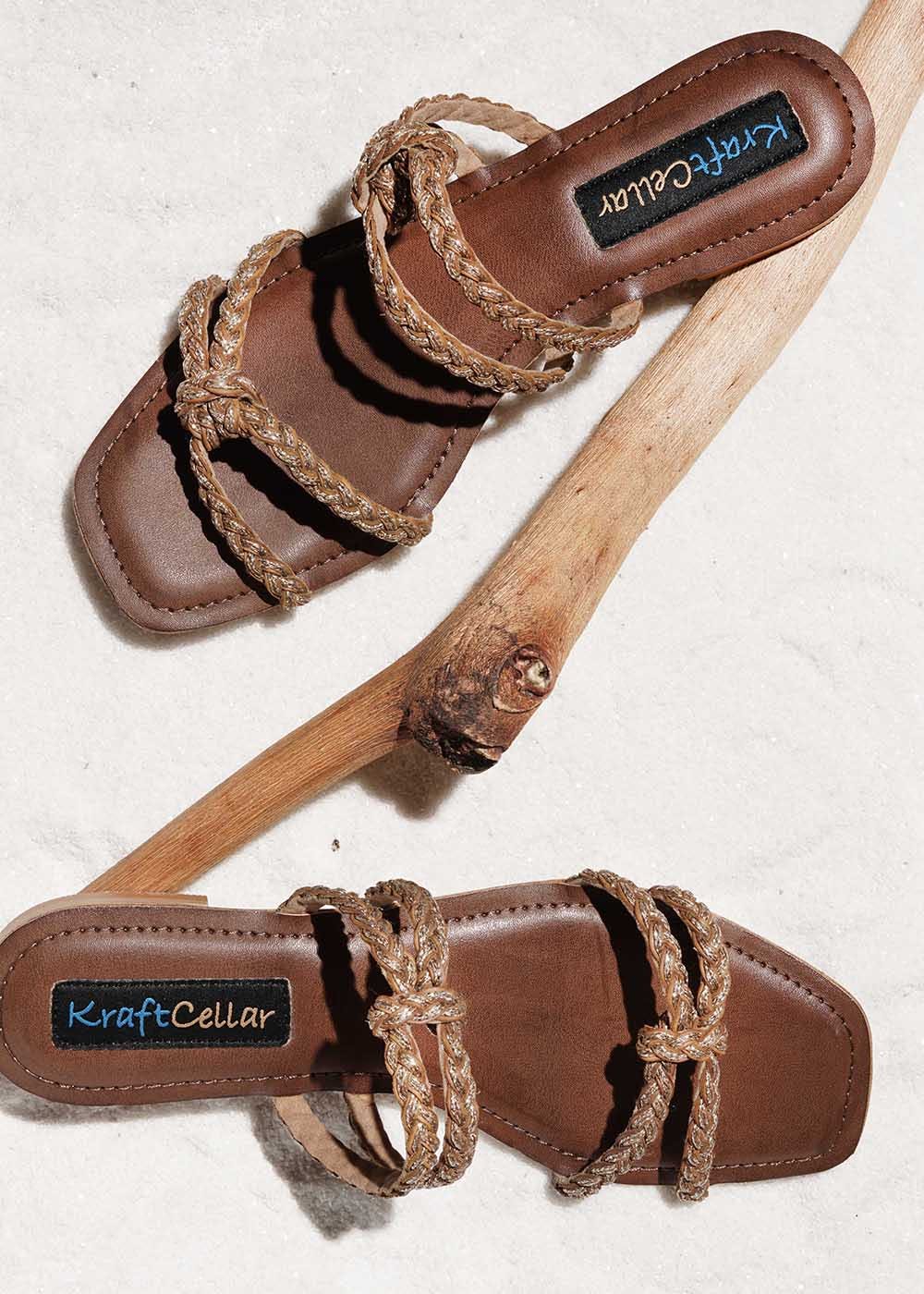 Get Braided Multi Strapped Beige Slides at ₹ 799 | LBB Shop