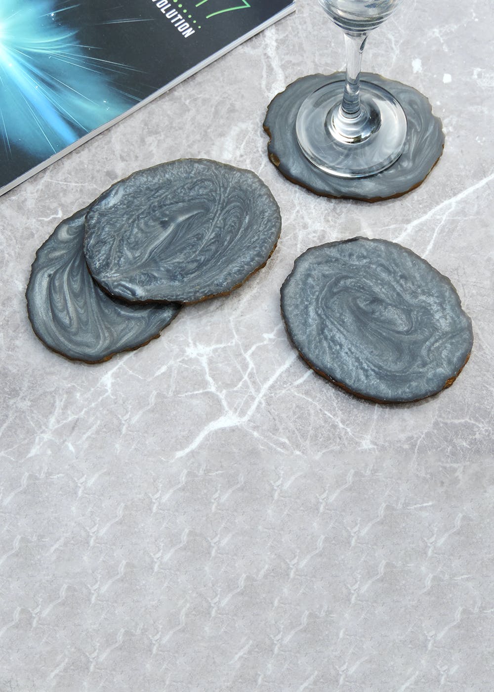Get Wood With Resin Coaster Set Of 4 - Grey at ₹ 349 | LBB Shop