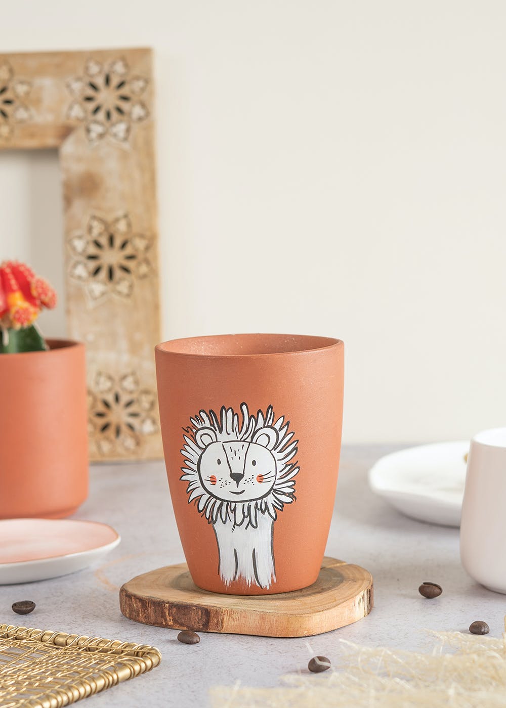 Get Terracotta White Lion Water Glass at ₹ 450 | LBB Shop