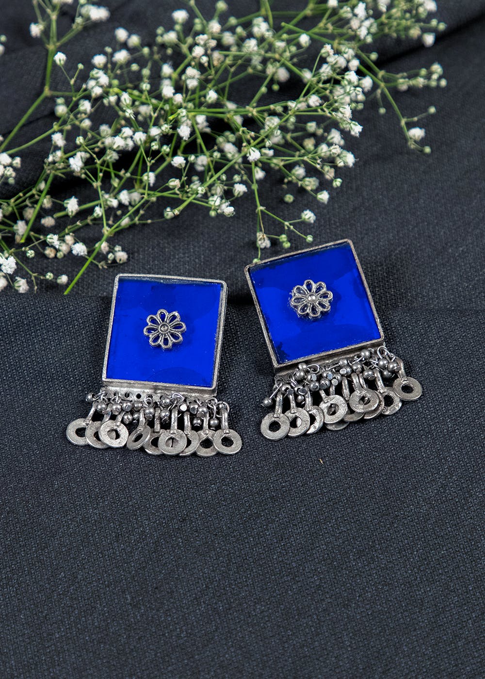 Get Blue Square Glasswork Stud Earrings at ₹ 850 | LBB Shop