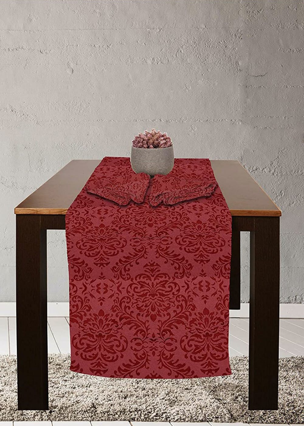 Get Cotton Jacquard Self Design Damask Table Runner 6 Seater (13x84 ...