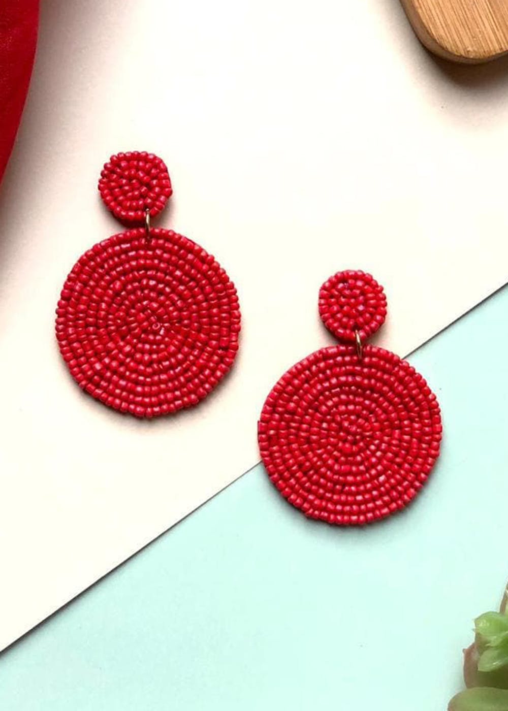 Get Red Round Beaded Drop Earrings at ₹ 500 | LBB Shop