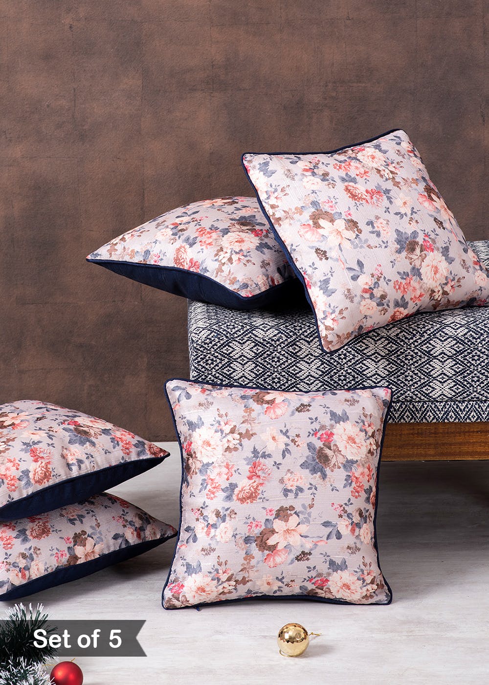 Get Grey Floral 12 Inch Cushion Cover (Set Of 5) For Living Room ...