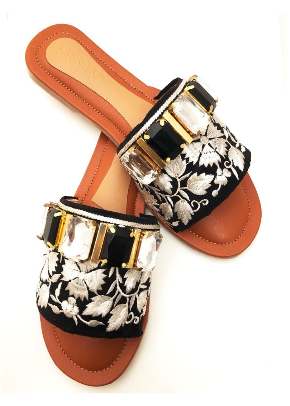 Get Crystal Embellished Floral Slides at ₹ 1403 | LBB Shop