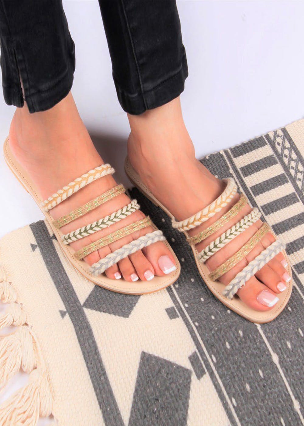 Get Multicoloured Braided Strappy Slides at ₹ 990 | LBB Shop