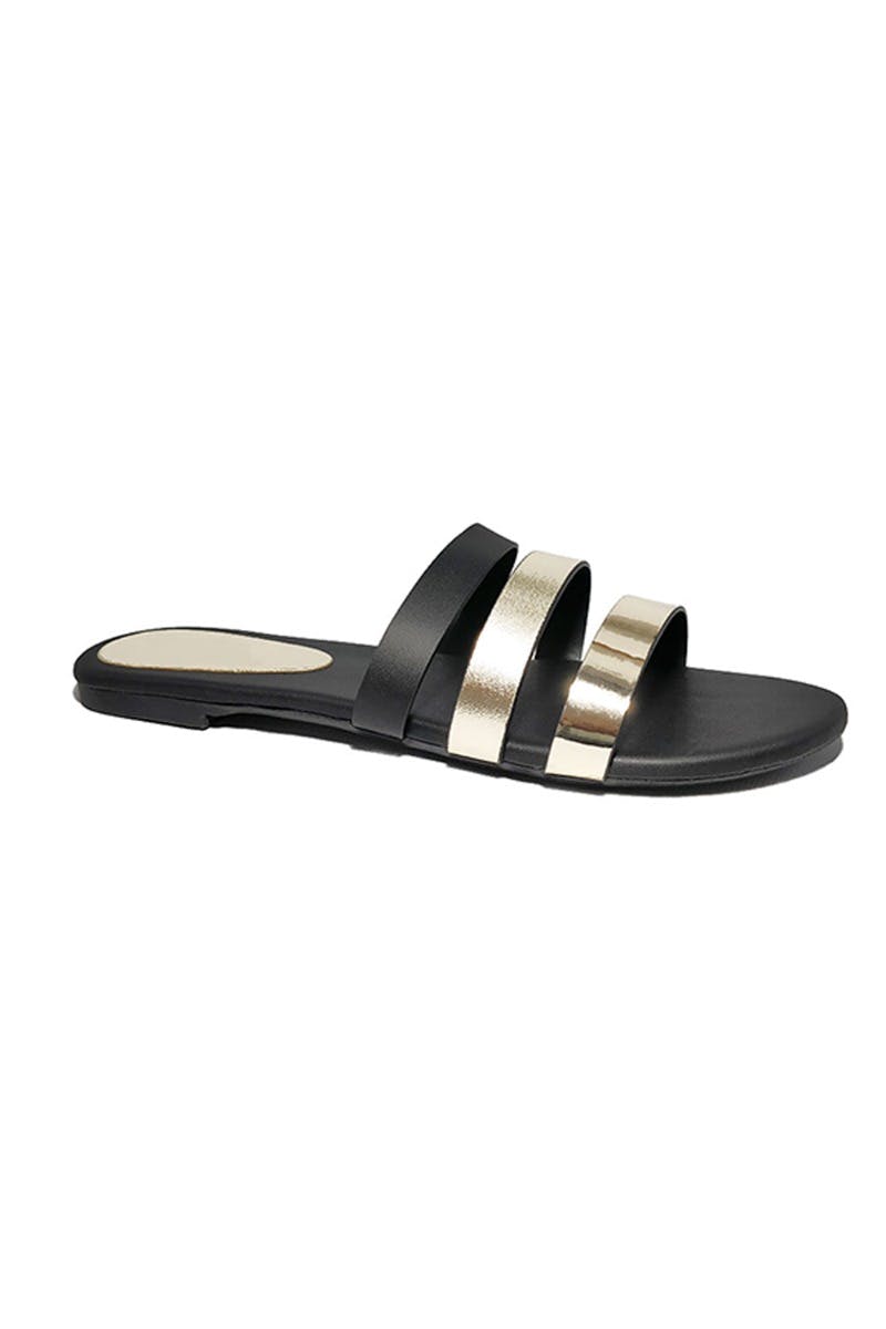 Get Metallic Gold Straps Flat Slides at ₹ 720 | LBB Shop