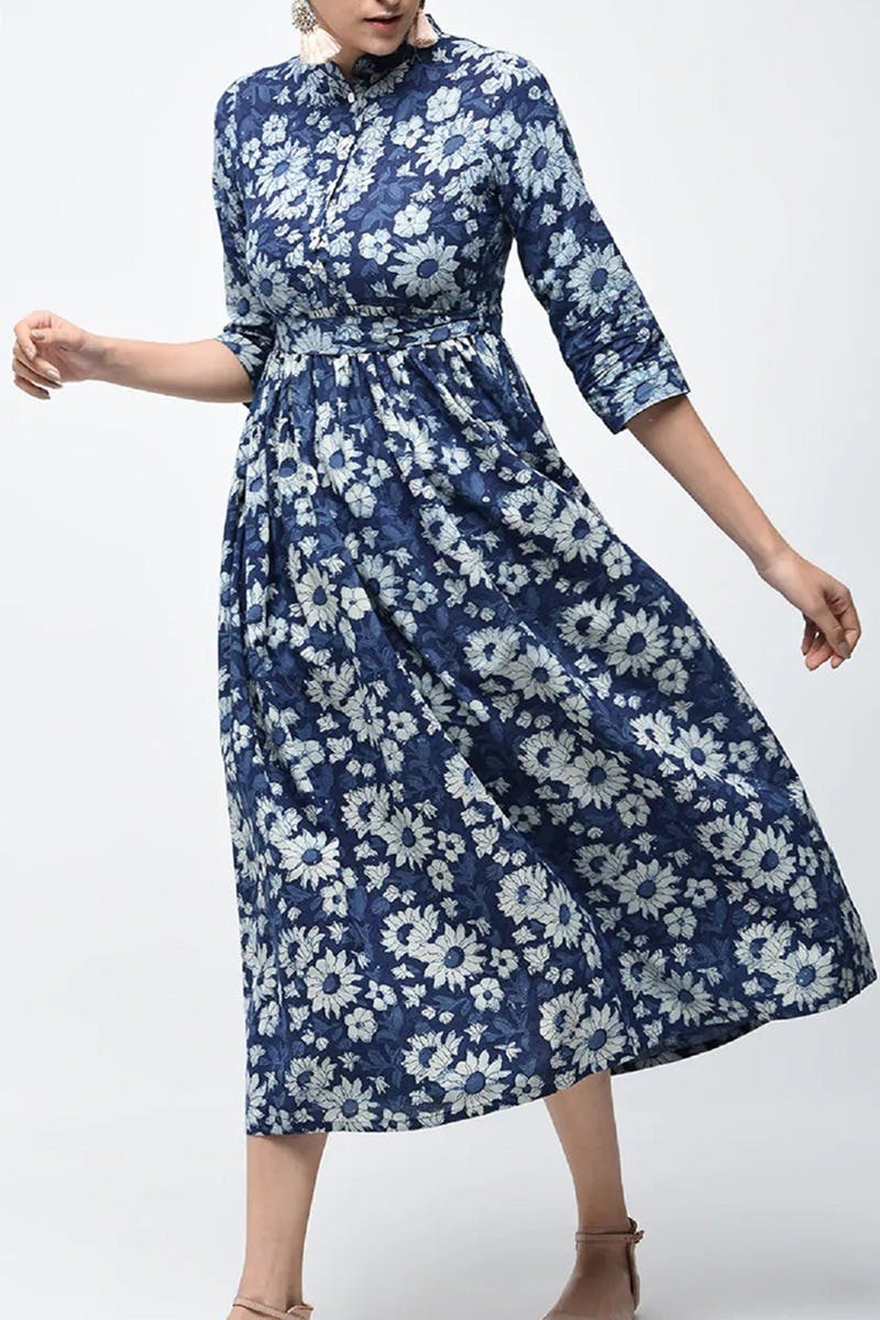 Get Contrast Floral Print Midi Dress At ₹ 899 Lbb Shop