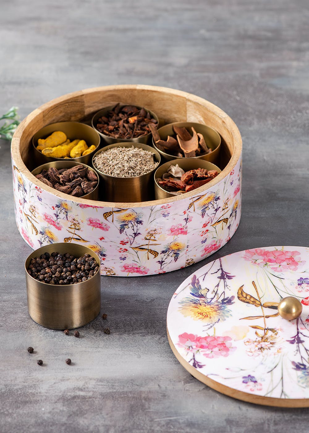 Get Mango Wood White Printed Masala Box at ₹ 2895 | LBB Shop