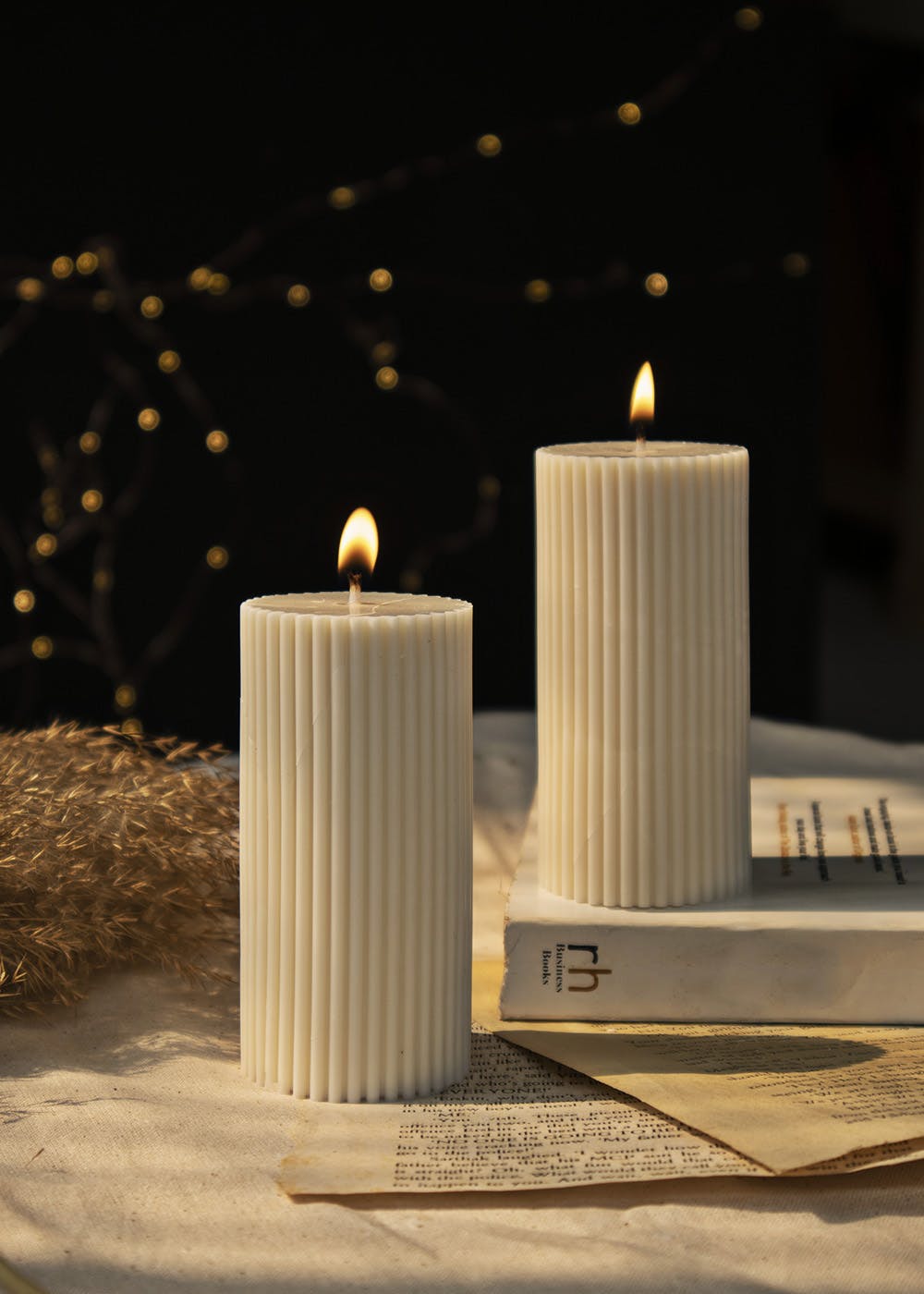 Get Ribbed Pillar Candle 6" - Set Of 2 White at ₹ 899 | LBB Shop