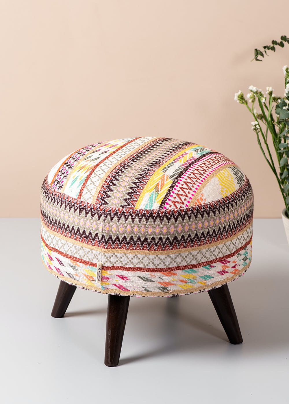 Get Multi Color Thread Design Wooden Stool Cotton Ottoman for Sitting ...