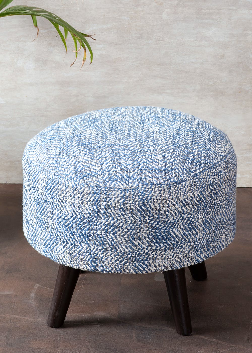 Get Blue and White Thread Design Wooden Stool Cotton Ottoman for ...