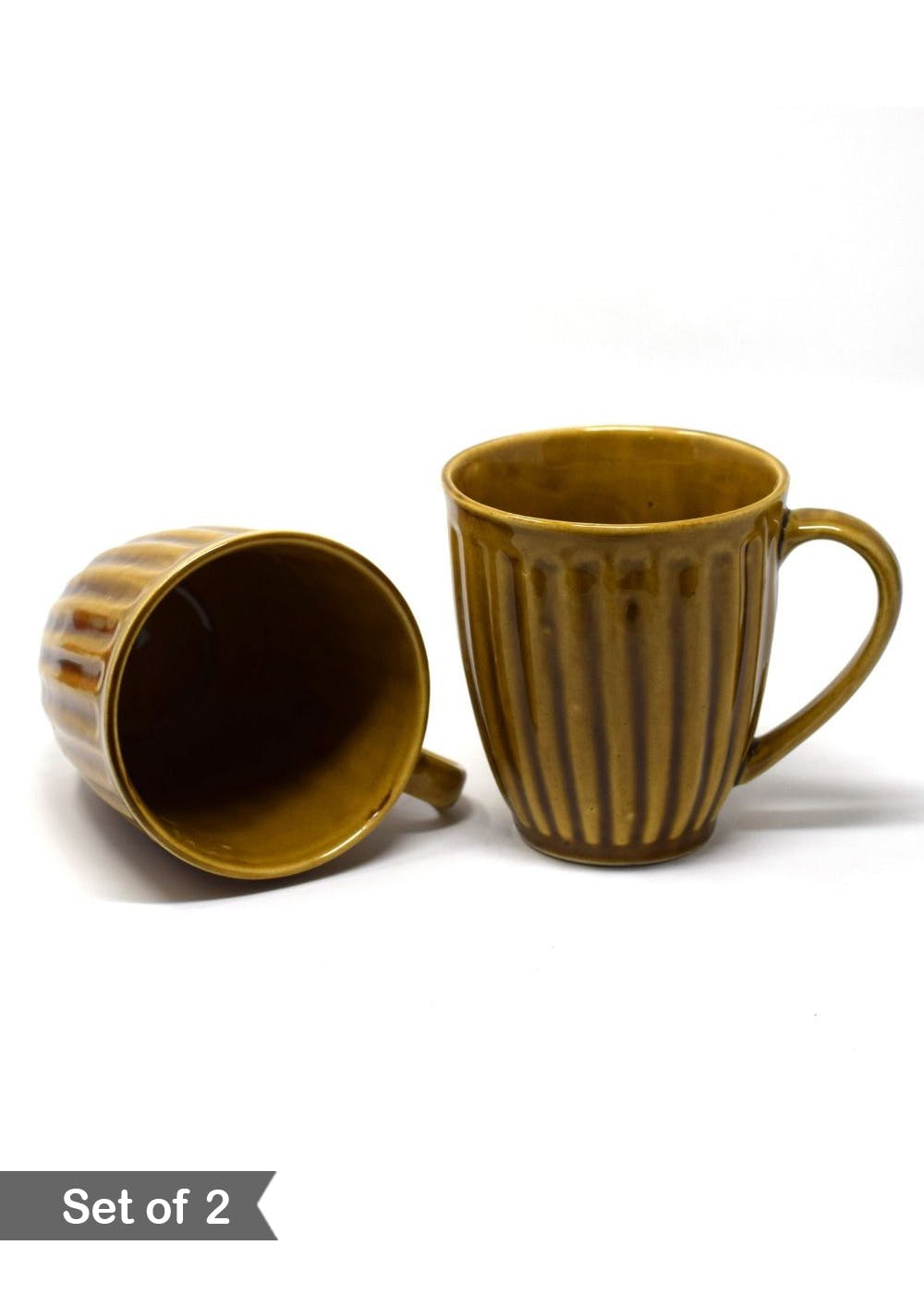 Get Rustic Tan Yellow Grooved Tea/Coffee Mugs-Set of 2 (Microwave Safe ...