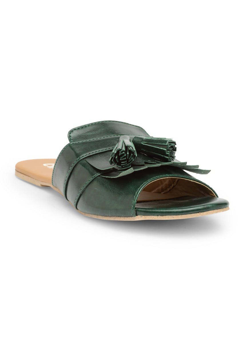 Get Olive Open-Toed Tassel Mules at ₹ 1499 | LBB Shop
