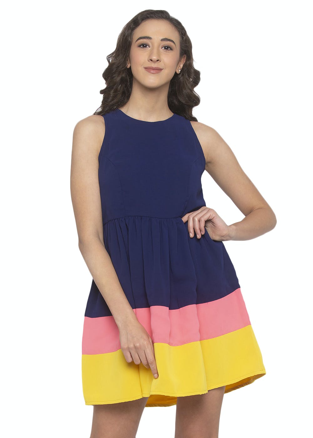 Get Blue Color Block Dress at ₹ 1049 | LBB Shop
