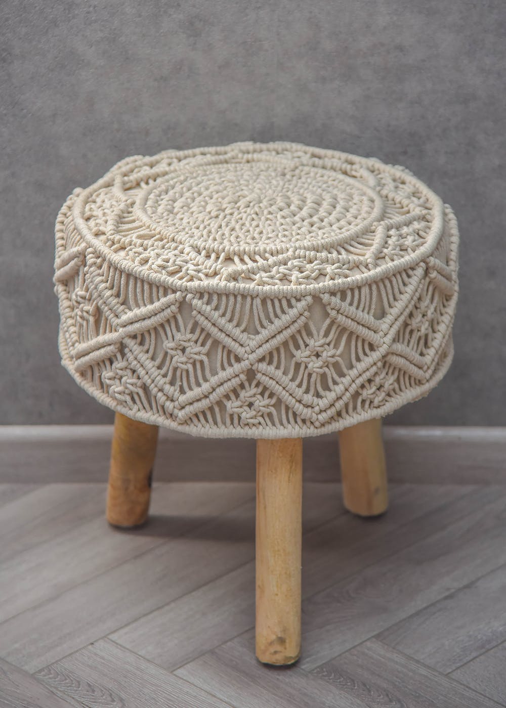 Get Cream Color Macramé Stool at ₹ 1999 | LBB Shop