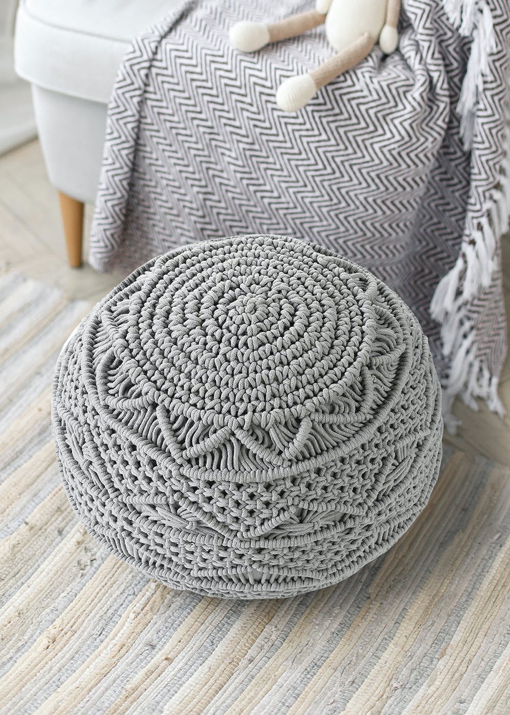 Get Macramé Pouf in Grey at ₹ 2199 | LBB Shop