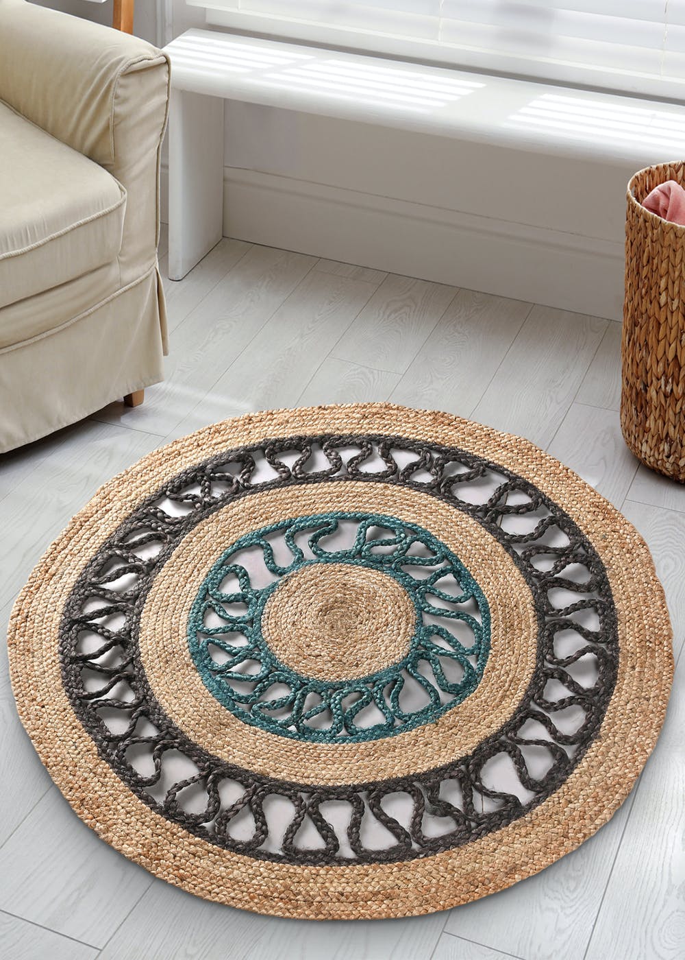 Get Multi-Patterned Jute Rug with Cutout Detail at ₹ 1350 | LBB Shop