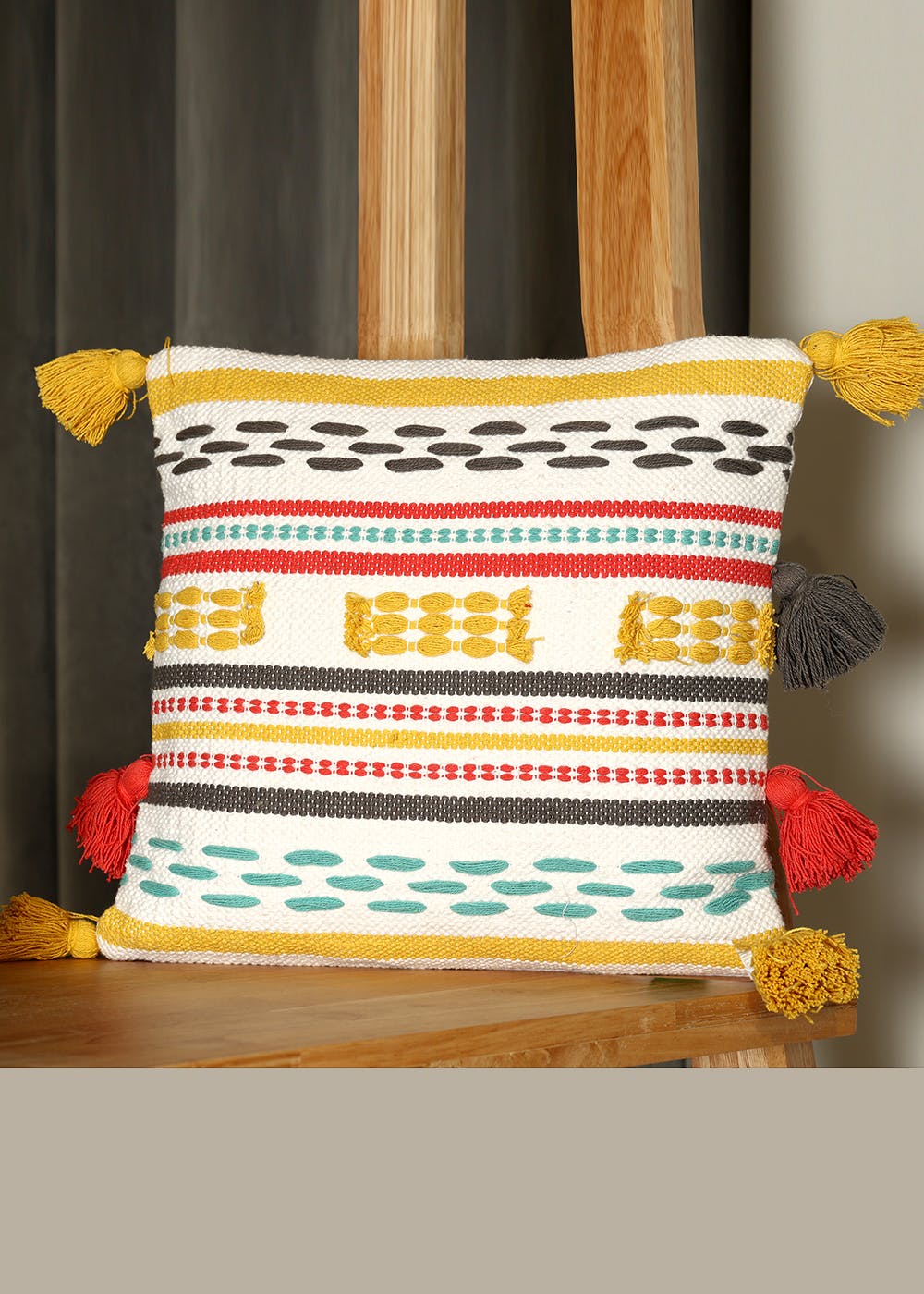 Get Multi Colored Cushion Cover With Tassels at ₹ 1220 | LBB Shop