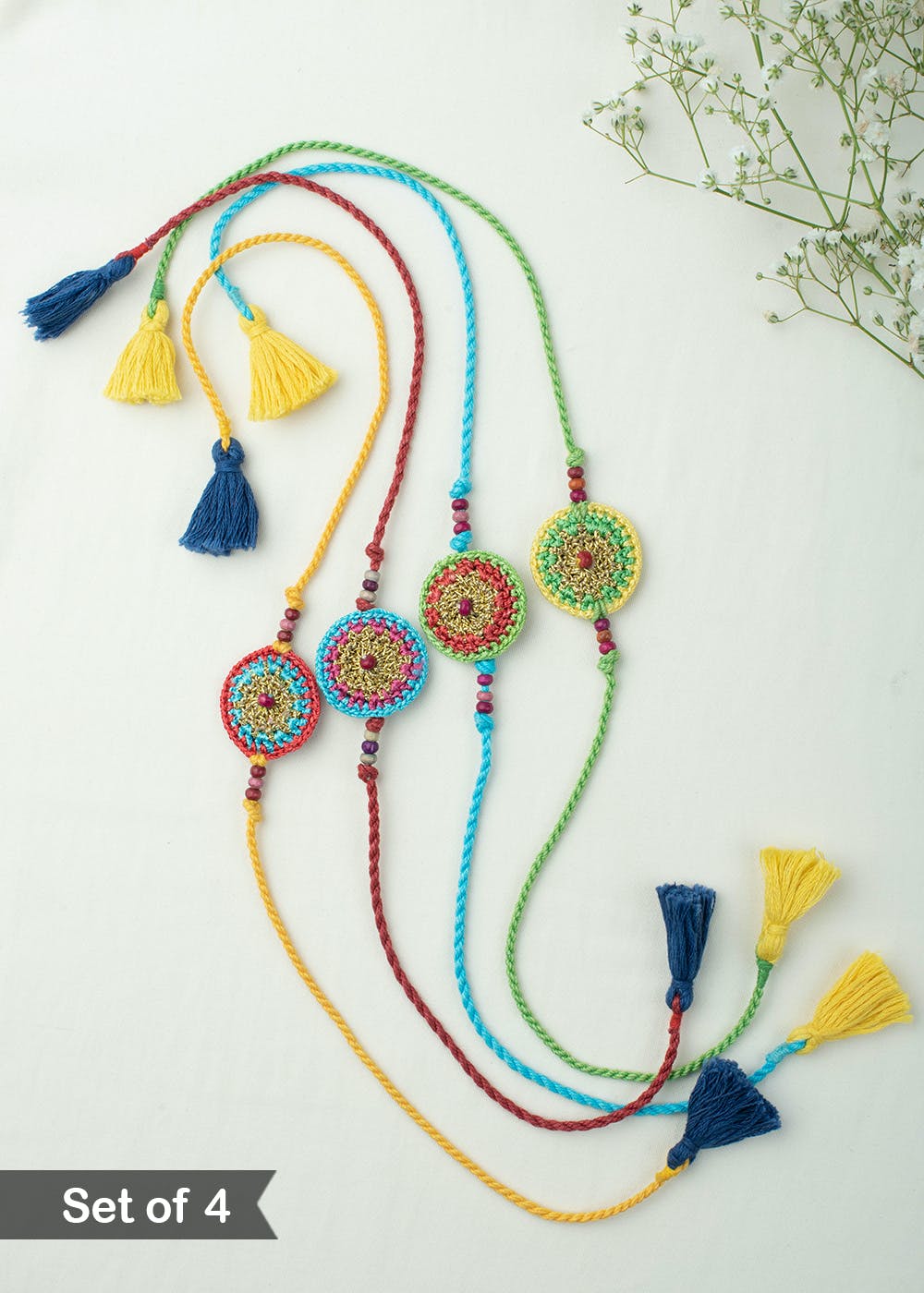 Get Handmade Recyclable Crochet Rakhi Set Mandala (Set of 4) at ₹ 1250 ...