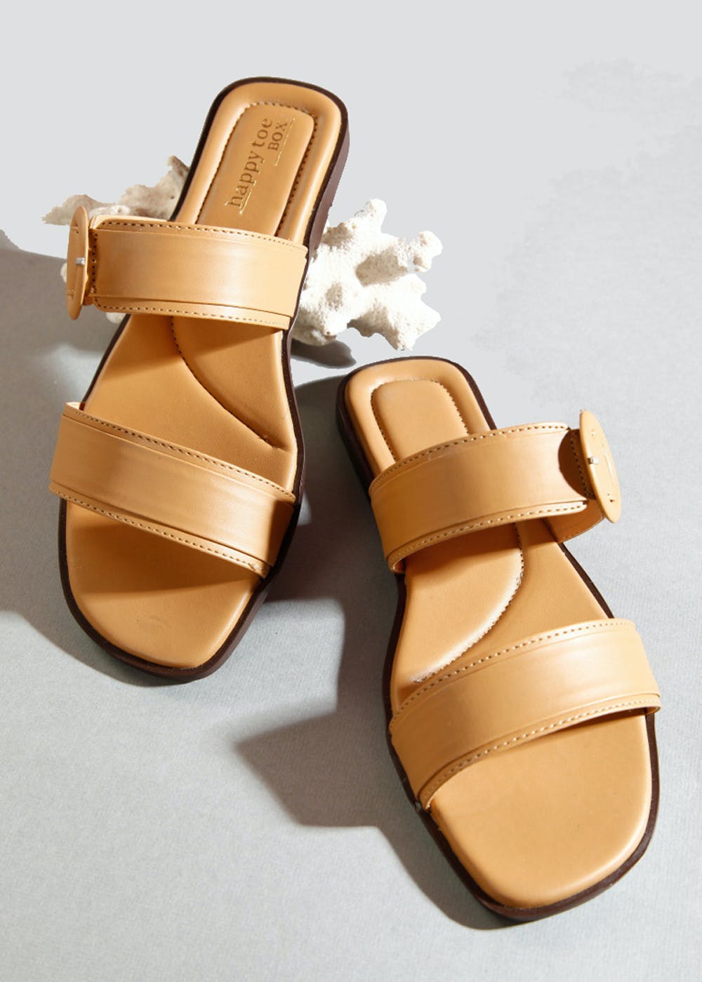 Get Square-Toe Light Tan Slides at ₹ 599 | LBB Shop