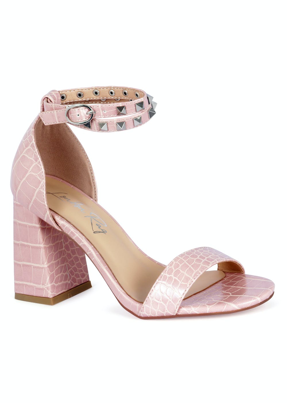 Get Blush Croc Textured Block Heels Sandal at ₹ 3919 | LBB Shop