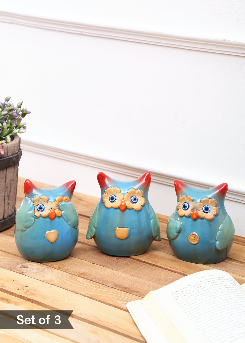 Get Charming and Delightful Blue Ceramic Owls Trio at ₹ 1999 | LBB Shop
