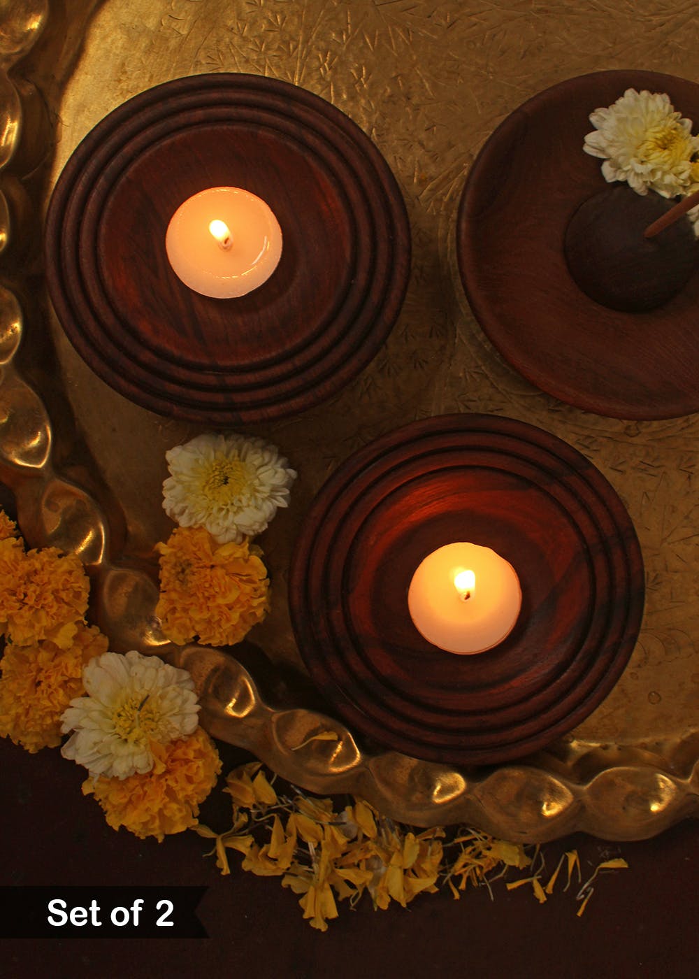 Get Teak Wood Deep Tea-Light - Set Of 2 at ₹ 1499 | LBB Shop