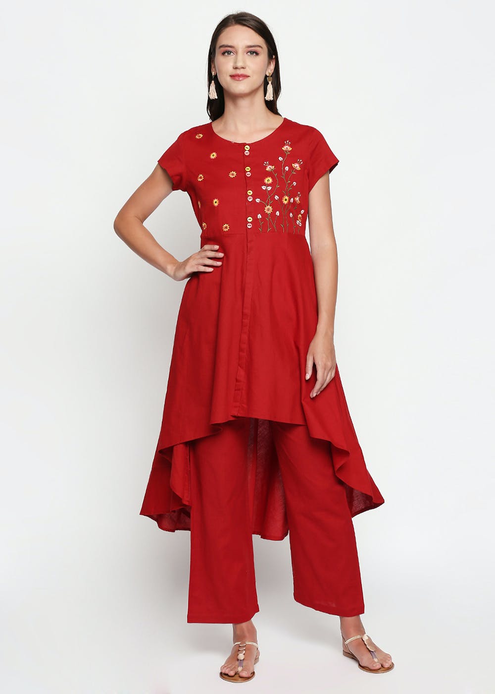 Get Red Cotton Blend Front Slit Kurta at ₹ 879 | LBB Shop