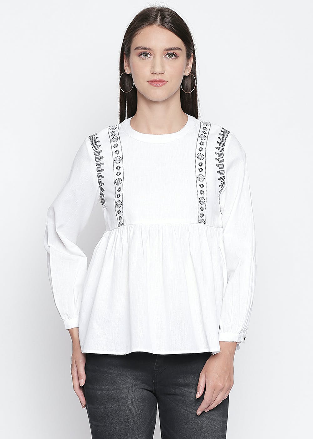 Get White Cotton Embroidered Full Sleeved Top at ₹ 779 | LBB Shop