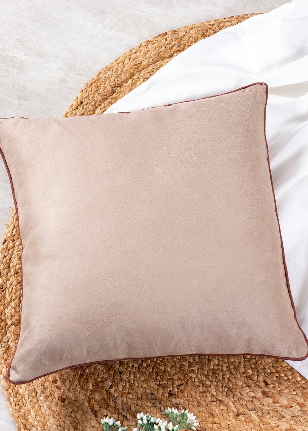 Get Cream 12 Inch Cushion Cover With Pipin (Set Of 1) For Living Room ...