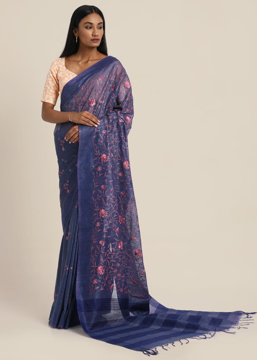 Get Purple Machine Embroidered Saree at ₹ 2950 | LBB Shop