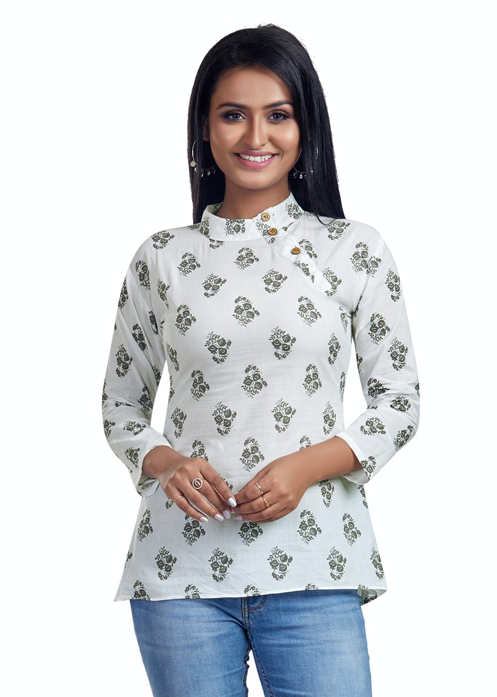 Get Floral Printed on Cotton High Neck Short Tunic at ₹ 849 | LBB Shop
