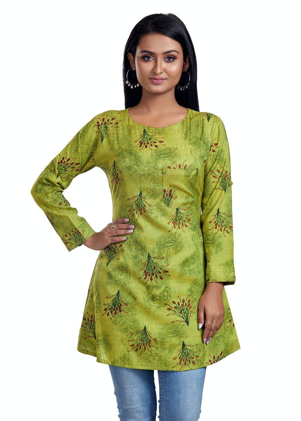 Get Kelly Green Floral Printed Tunic at ₹ 949 | LBB Shop