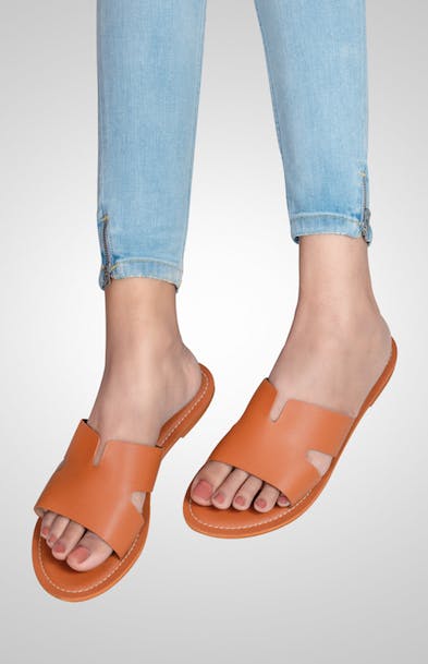 Get Cut-Out Tan Slides at ₹ 750 | LBB Shop