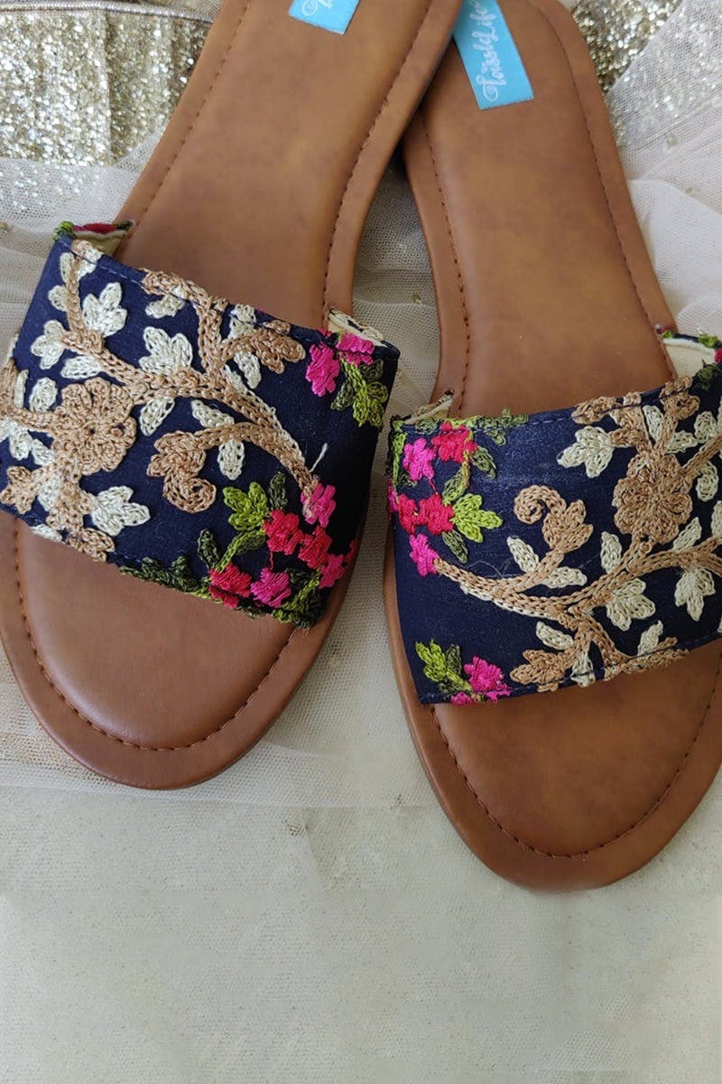 Get Embroidered Navy Blue Sliders at ₹ 799 | LBB Shop
