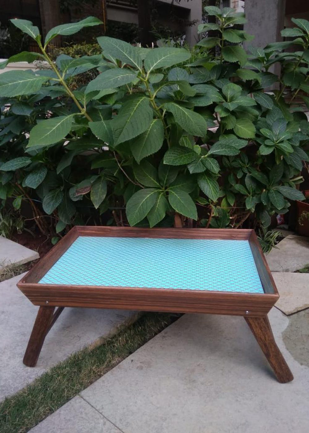 Get Blue Inlay Design Angular Folding Wooden Bedside Table at ₹ 1850 ...