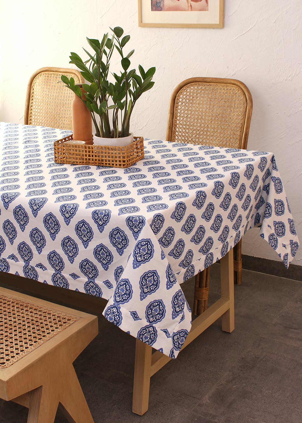 Get Blue Floral Printed Cotton Table Cover-Large at ₹ 1799 | LBB Shop