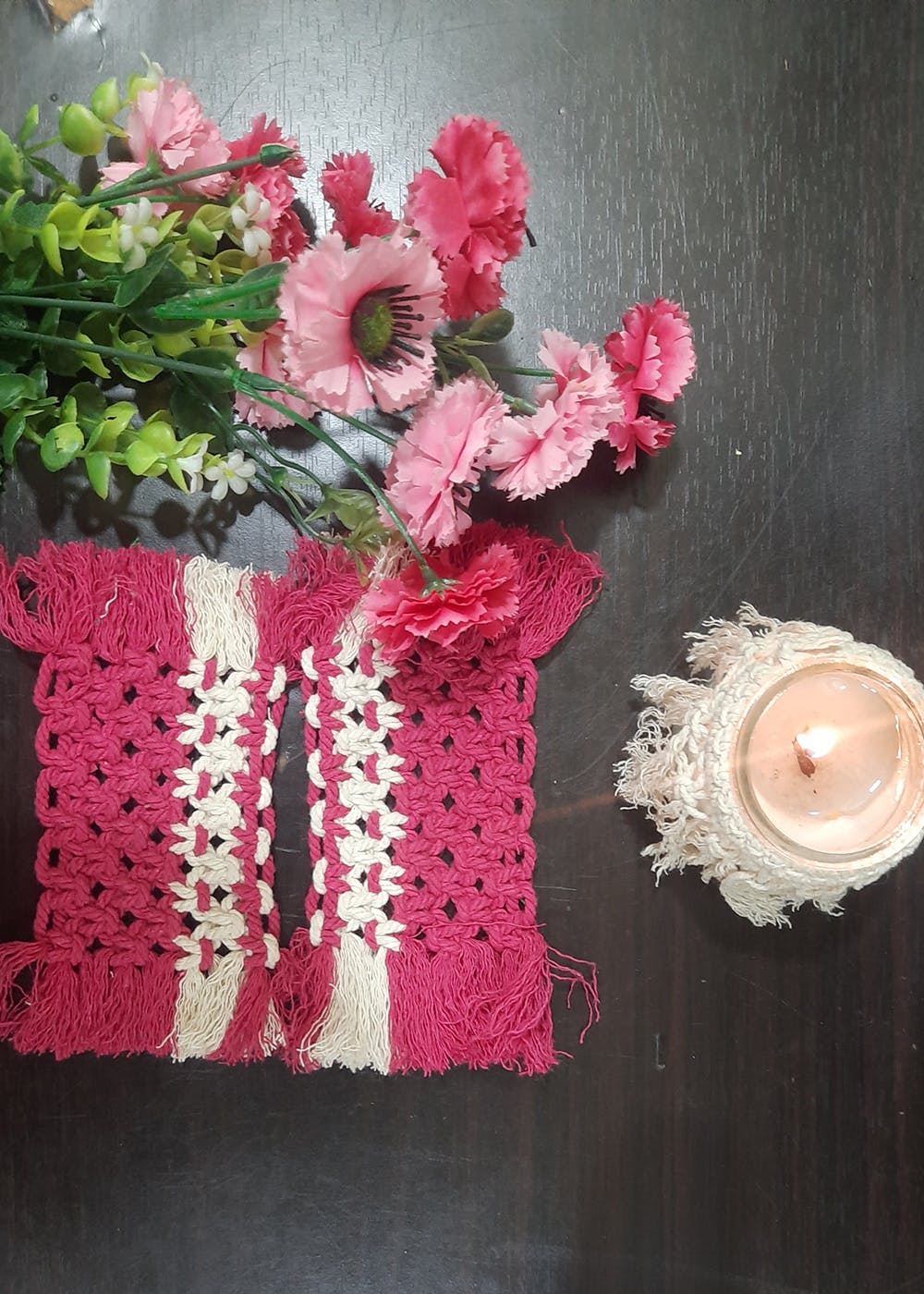 Get Pink Tasseled Macramé Tea Coaster at ₹ 700 | LBB Shop