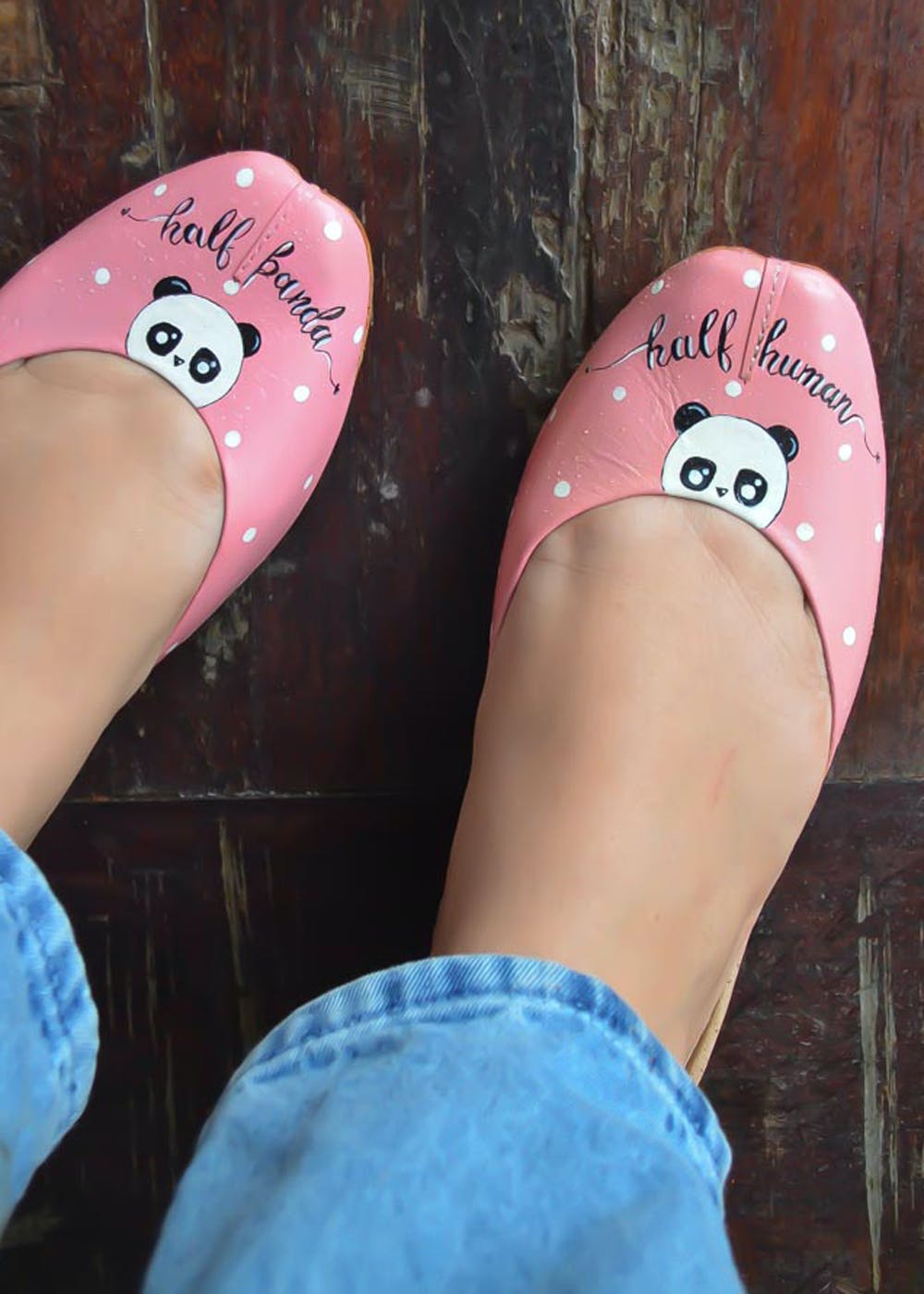 Get Half Human Half Panda Graphic Pink Juttis at ₹ 1999 | LBB Shop