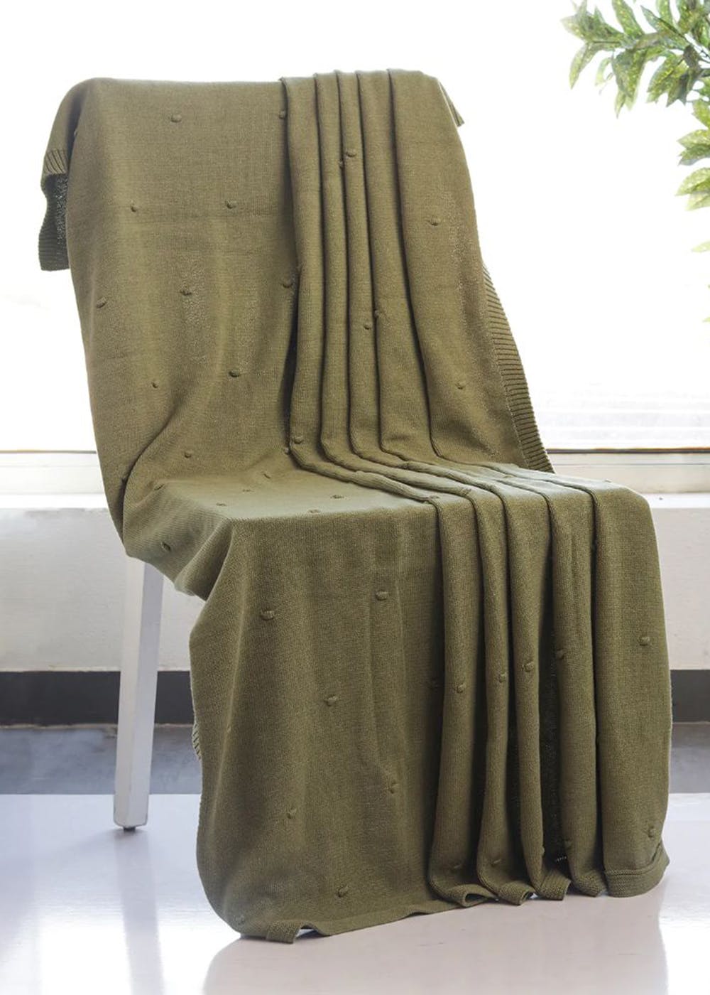 Get Dried Herb Color Cotton Knitted All Season AC Throw Blanket at ...