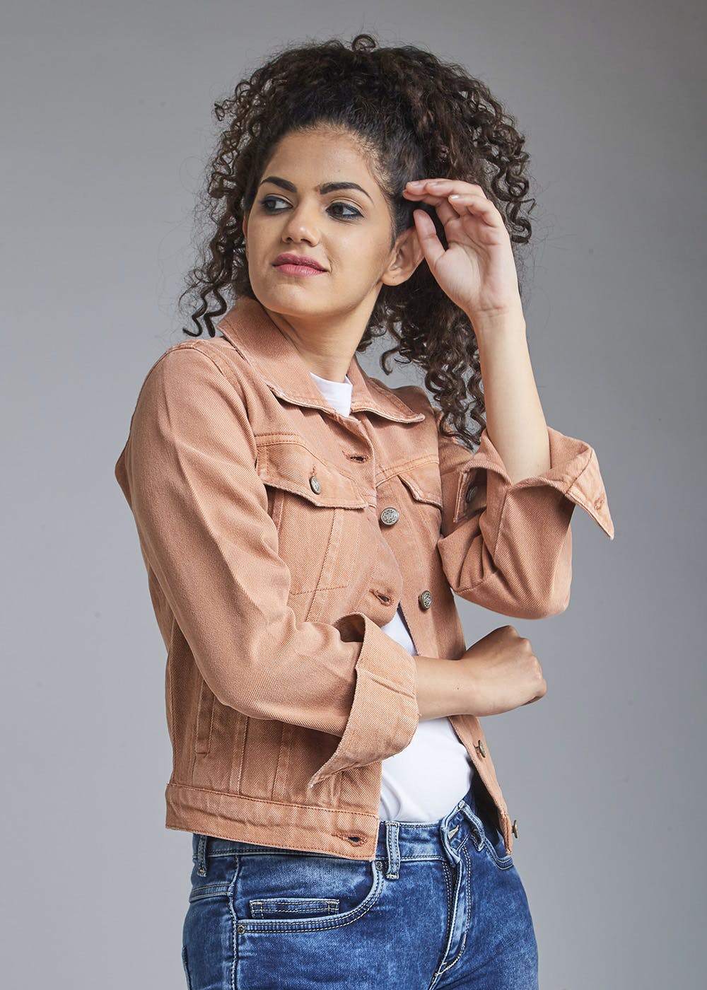Get Regular Fir Peach Denim Jacket at ₹ 2390 | LBB Shop