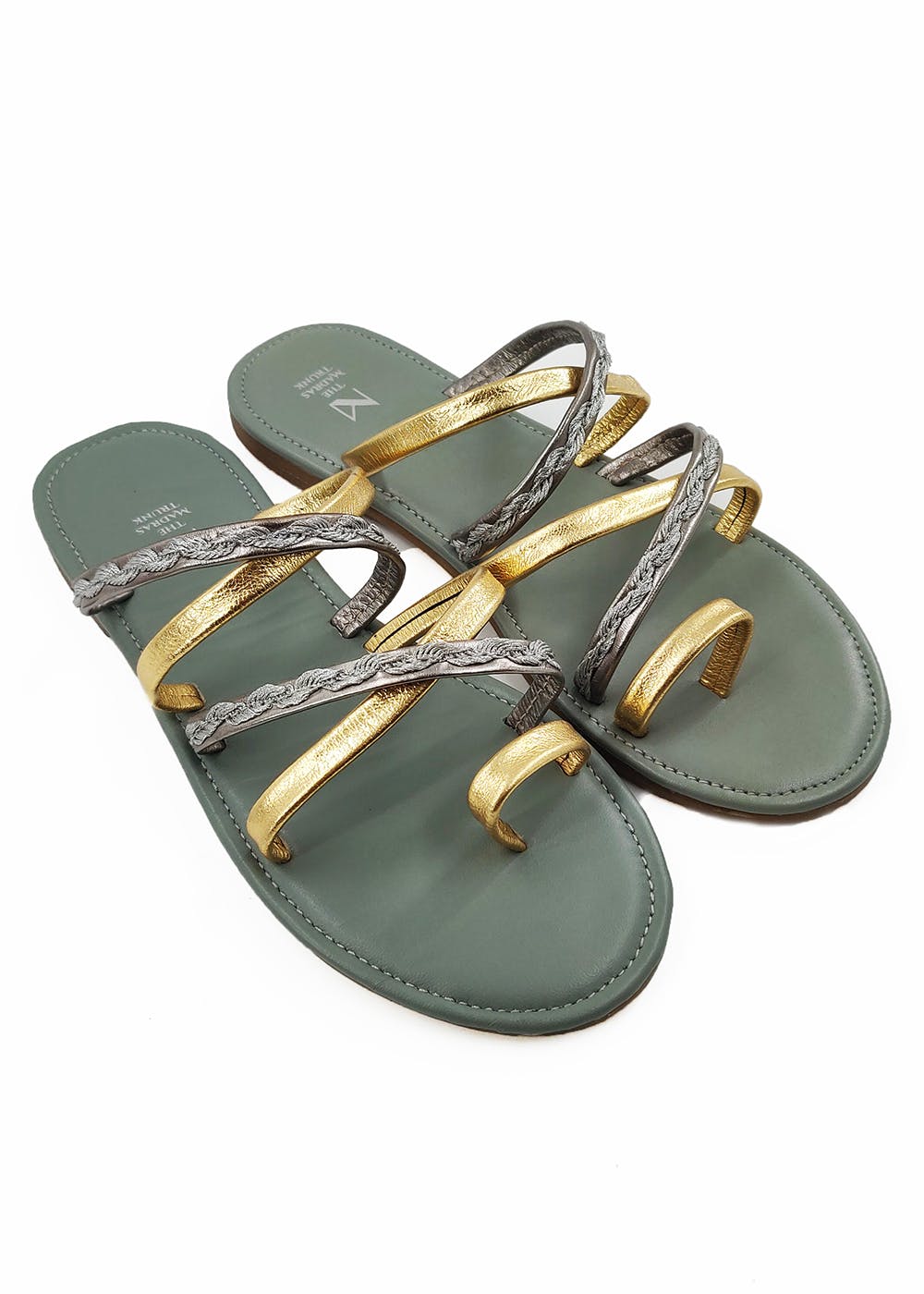 Get Embellished Two-Tone Strappy Flats at ₹ 1750 | LBB Shop