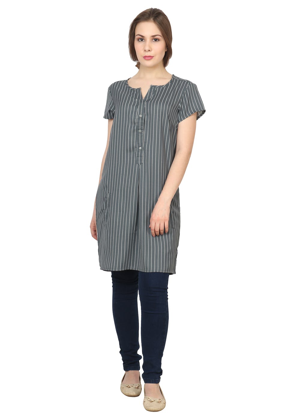 Get Grey Striped Pleated Tunic at ₹ 449 | LBB Shop