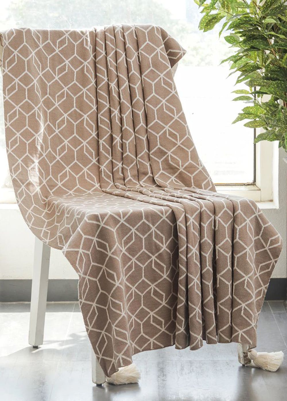Get Stone And Natural Cotton Knitted All Season AC Throw Blanket at ...