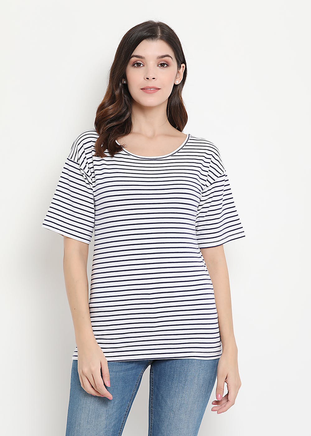 Get Navy Pinstriped Round Neck Basic Top at ₹ 639 | LBB Shop