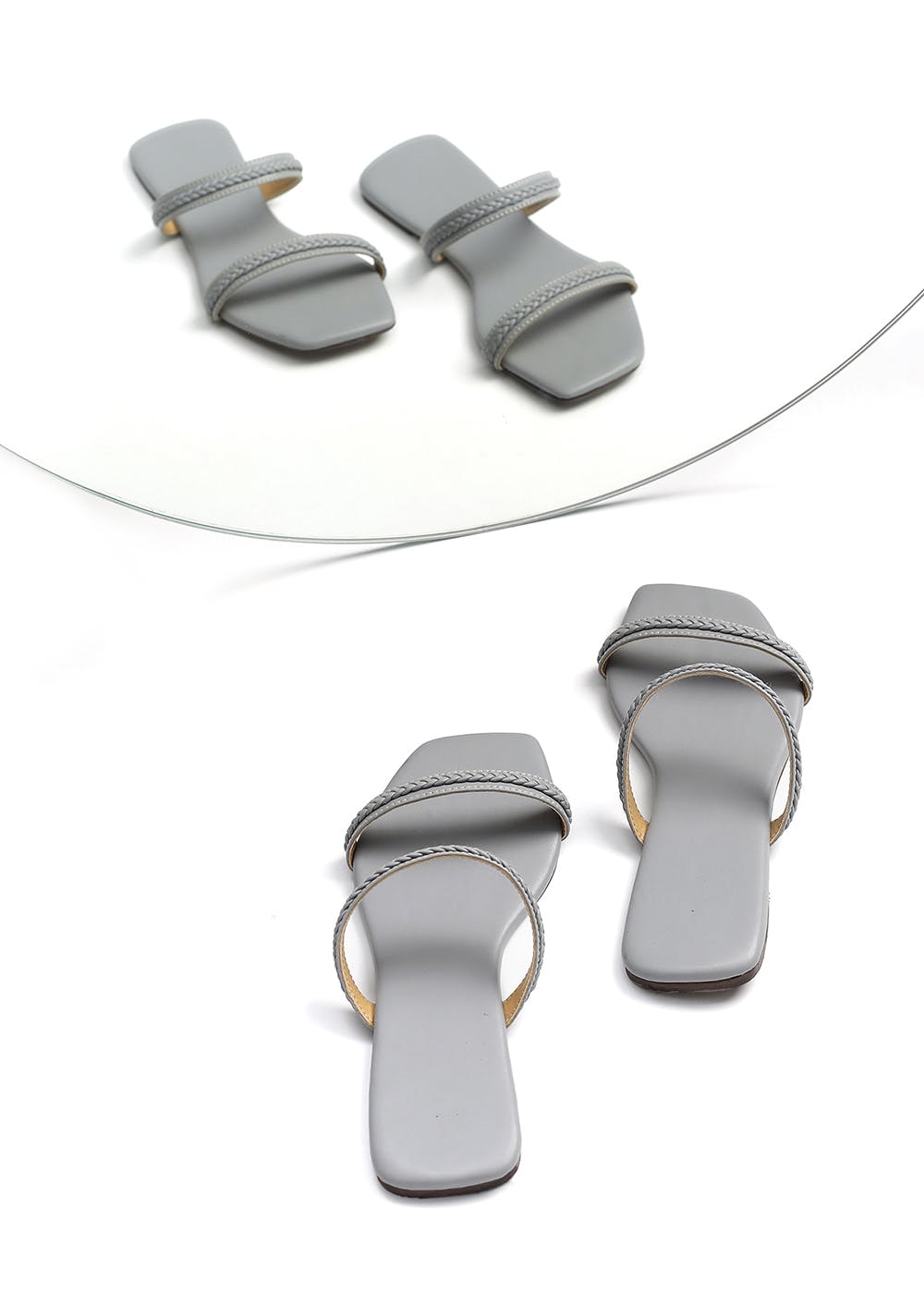 Get Pastel Grey Braided Cruelty Free Leather Sliders at ₹ 2449 | LBB Shop