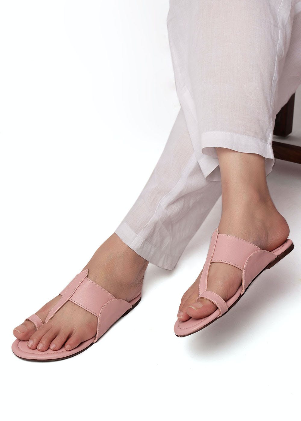 Get Crepe Pink Kolhapuris Inspired Flats With Insole Cushion Padding at ...