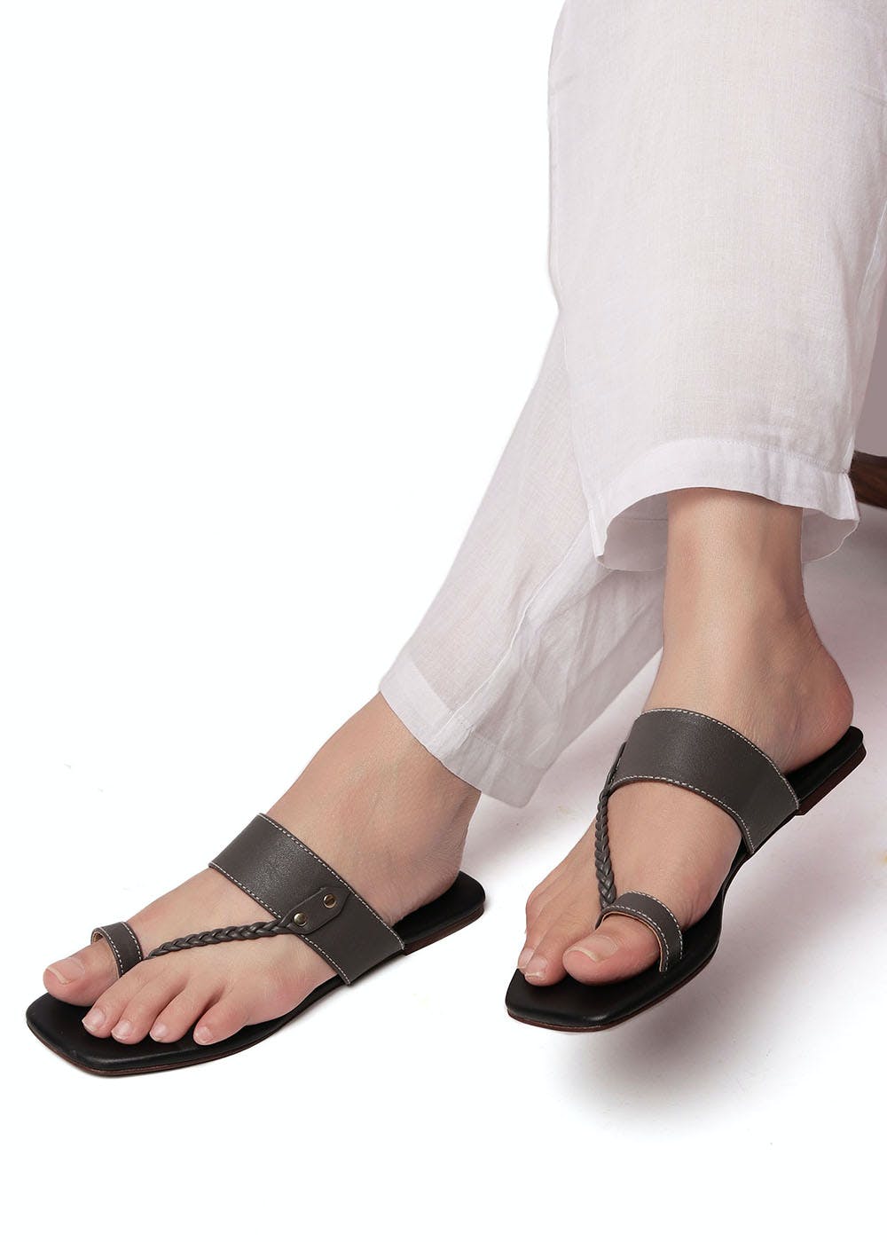 Get Sable Black Slip-On Flats With Braided Straps & Insole Cushion ...