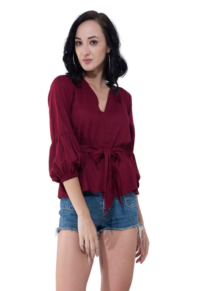Get Front Knot Puff Sleeves Solid Top at ₹ 999 | LBB Shop