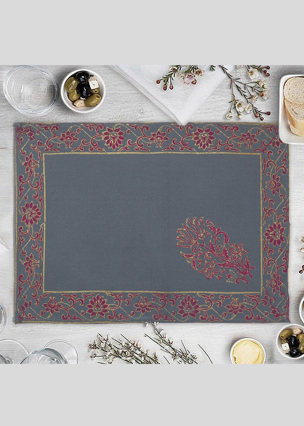 Get Light Grey Block Printed Cotton Canvas Table Mat at ₹ 499 | LBB Shop